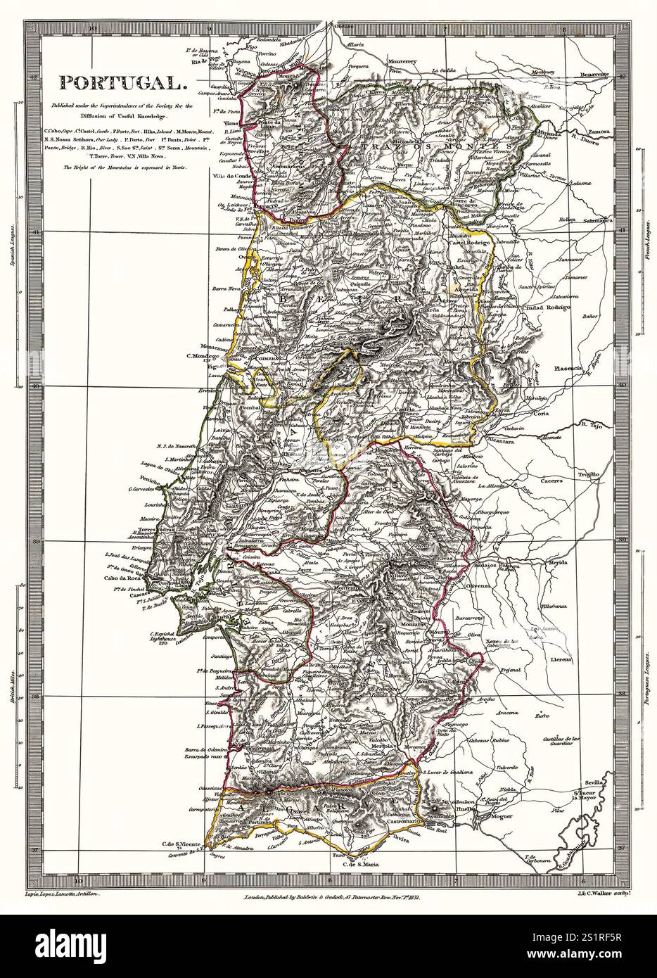Portugal Map 1844. This is a digitally enhanced, restored reproduction ...