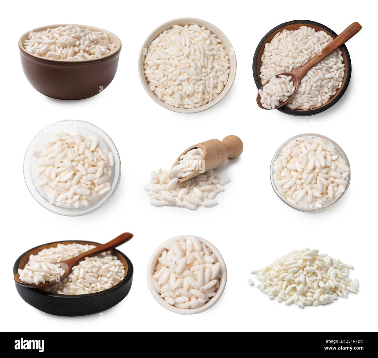 Crispy puffed rice isolated on white, set Stock Photo - Alamy