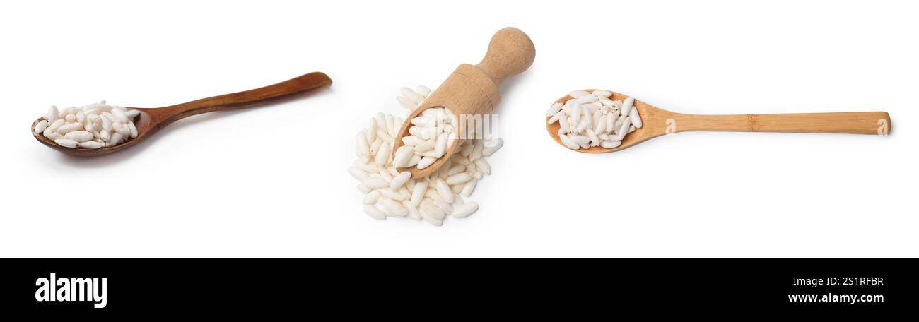 Crispy puffed rice isolated on white, set Stock Photo - Alamy