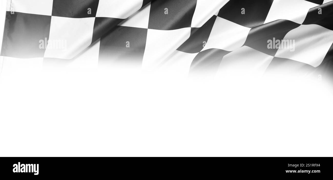 Racing flag with black and white checkers on white background. Banner ...