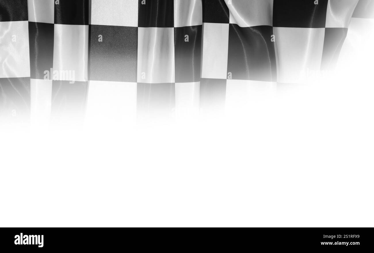 Racing flag with black and white checkers on white background. Banner ...