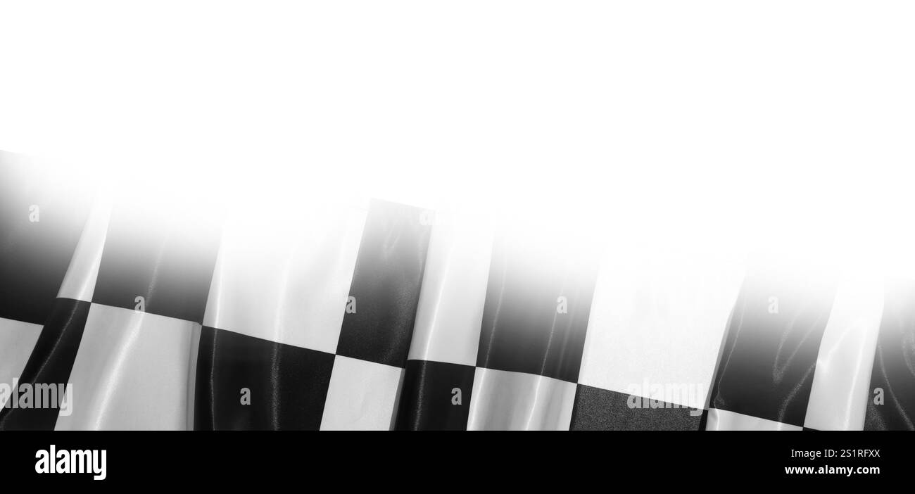 Racing flag with black and white checkers on white background. Banner ...