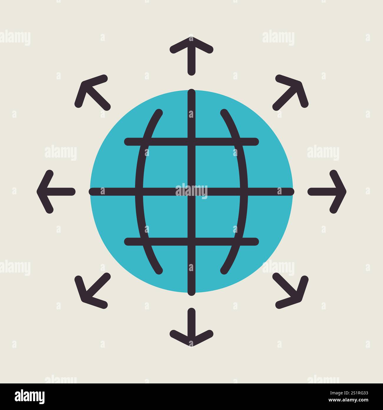 Arrows outside from globe vector icon. Global communication filled ...
