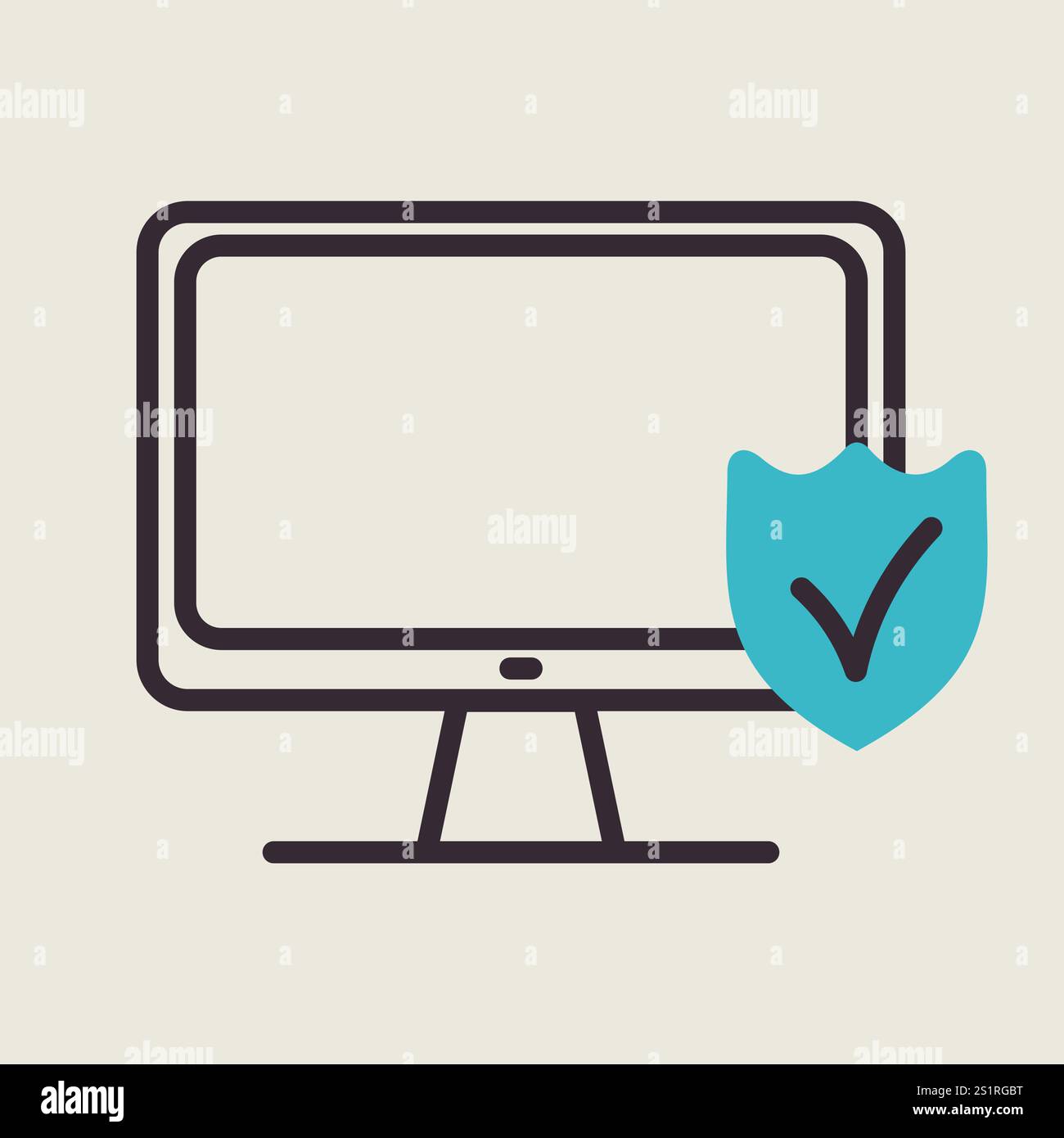Monitor with shield and check mark vector icon. Security sign. Graph ...