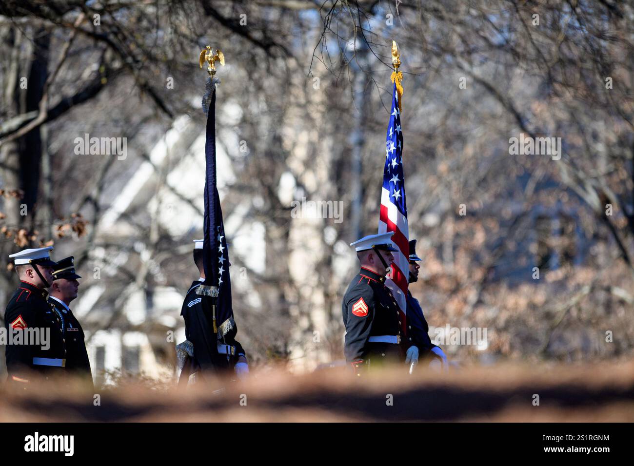 The color guard arrives before the arrival ceremony for a funeral ...