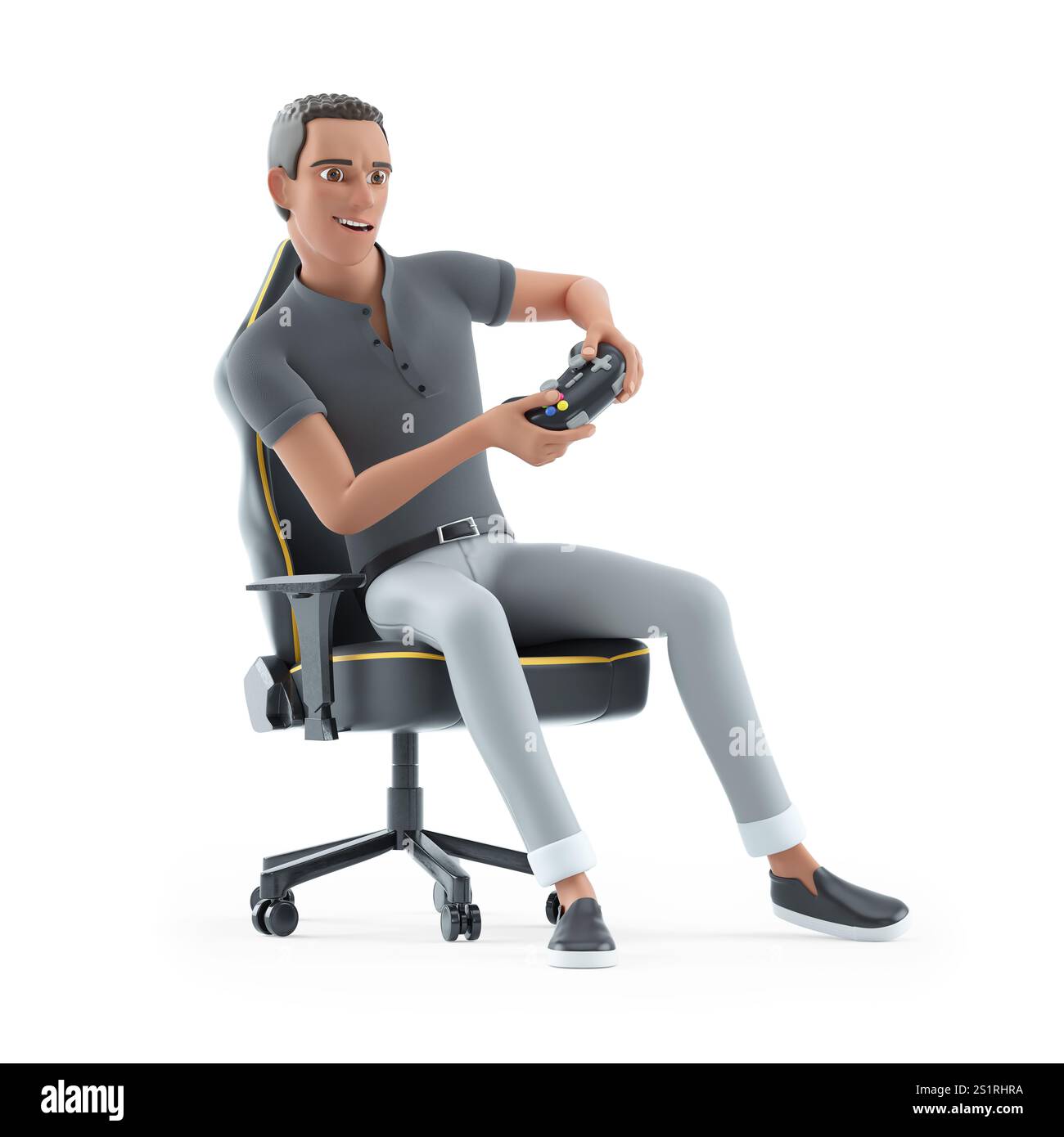 3d character man playing video game, illustration isolated on white ...