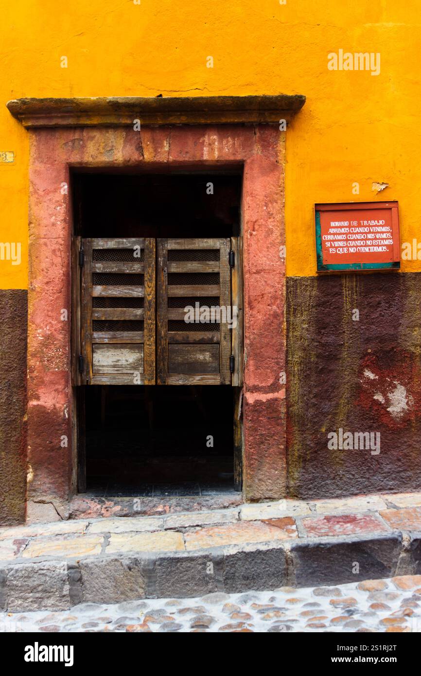 Colorful Rustic Wall with Wooden Door in Traditional Architecture ...