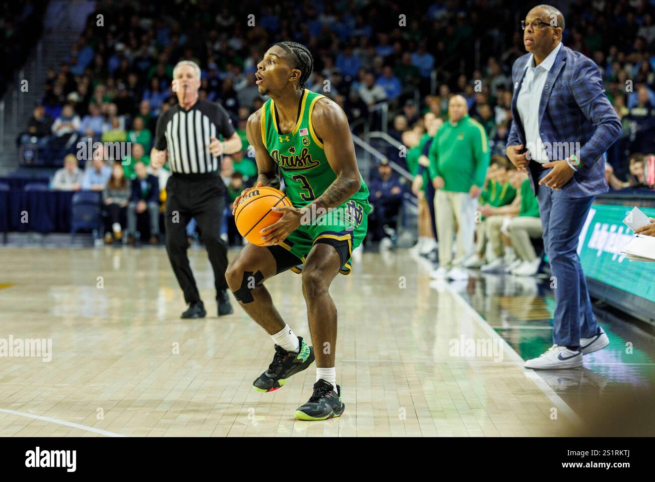 January 04, 2025: Notre Dame guard Markus Burton (3) shoots the ball ...