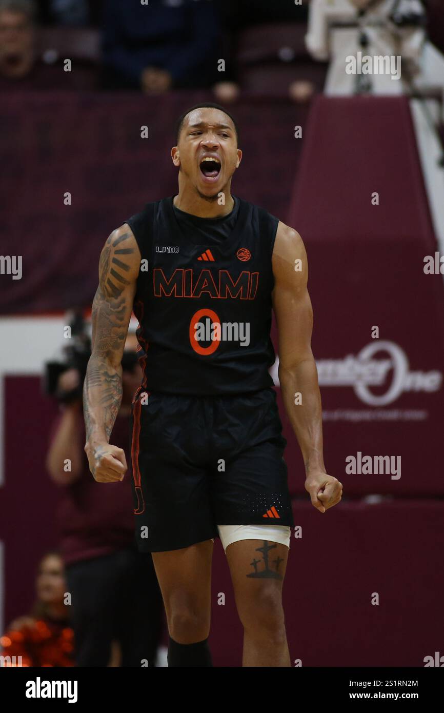 Blacksburg, VA, USA. 4th Jan, 2025. Miami Hurricanes guard Matthew ...