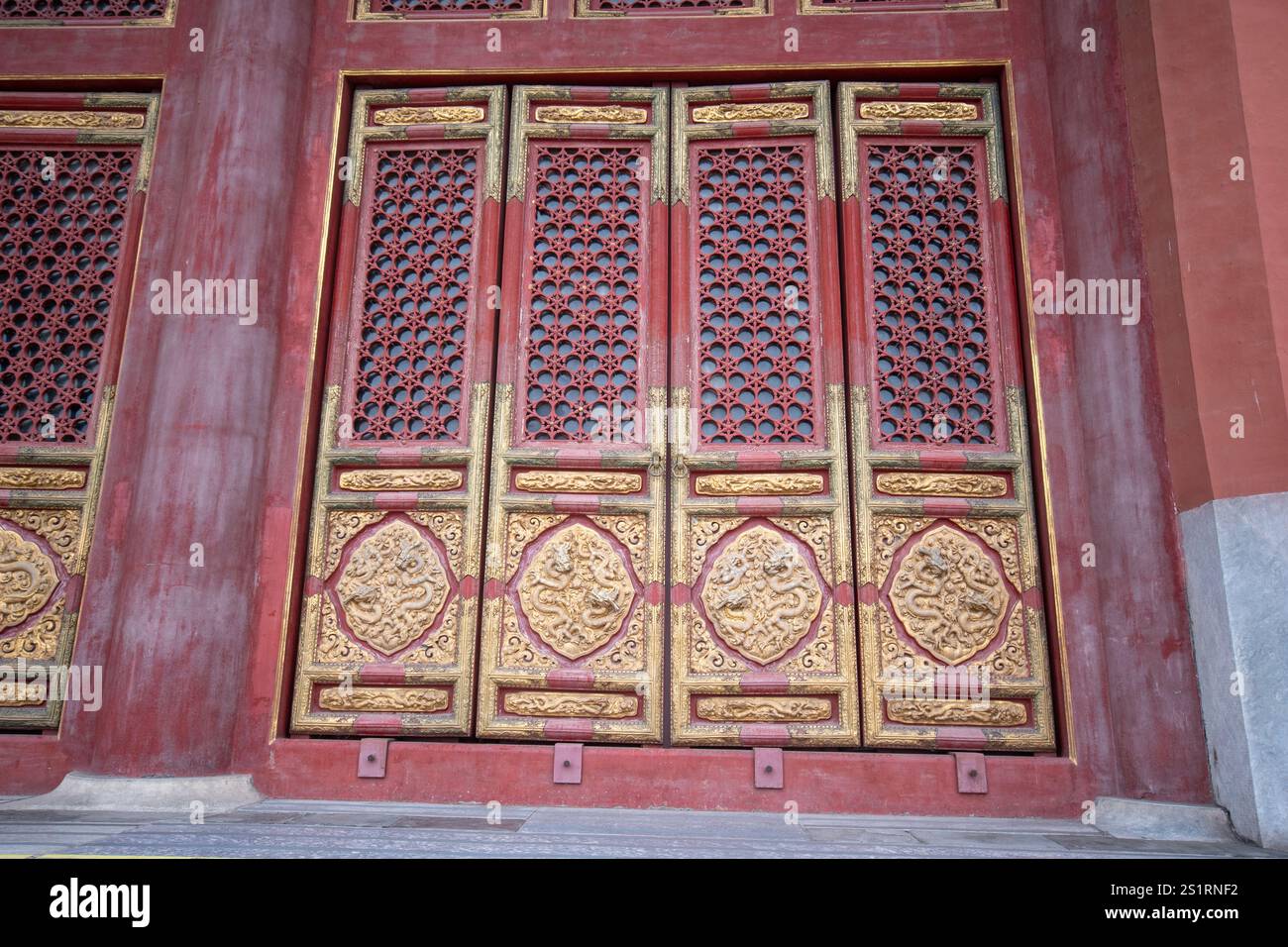 Detail of door in the Forbidden City, Beijing. The tightly closed ...