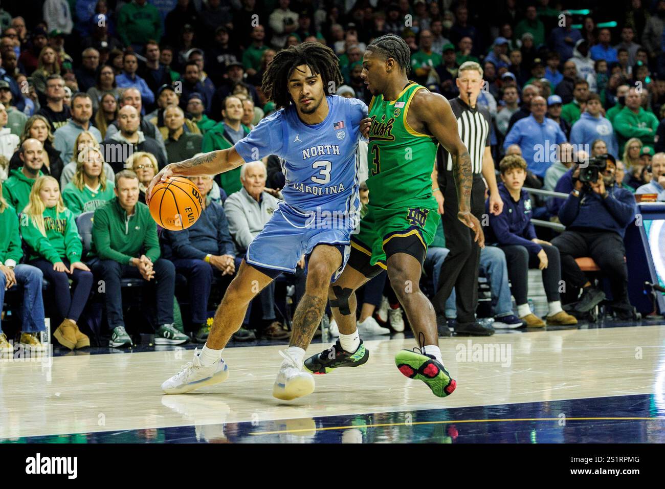 January 04, 2025: North Carolina guard Elliot Cadeau (3) drives to the ...