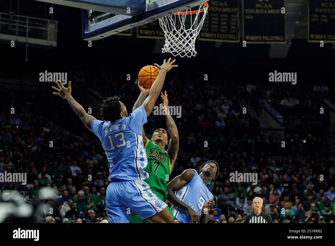 January 04, 2025: Notre Dame forward Tae Davis (7) shoots the ball as ...