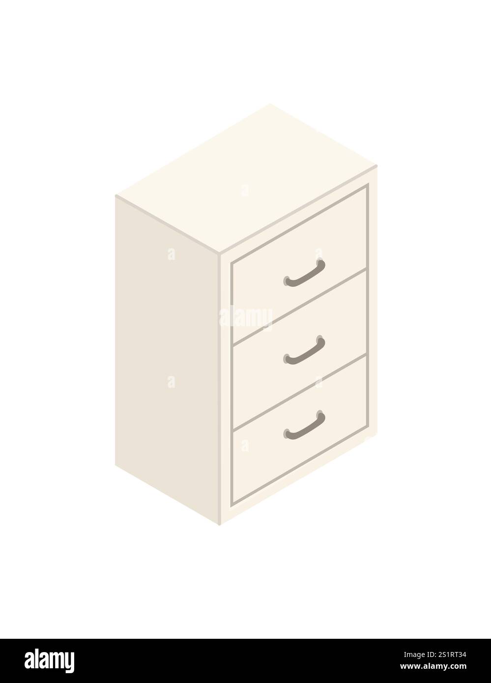 Wooden isometric cabinet with handle and three drawers. White wood ...