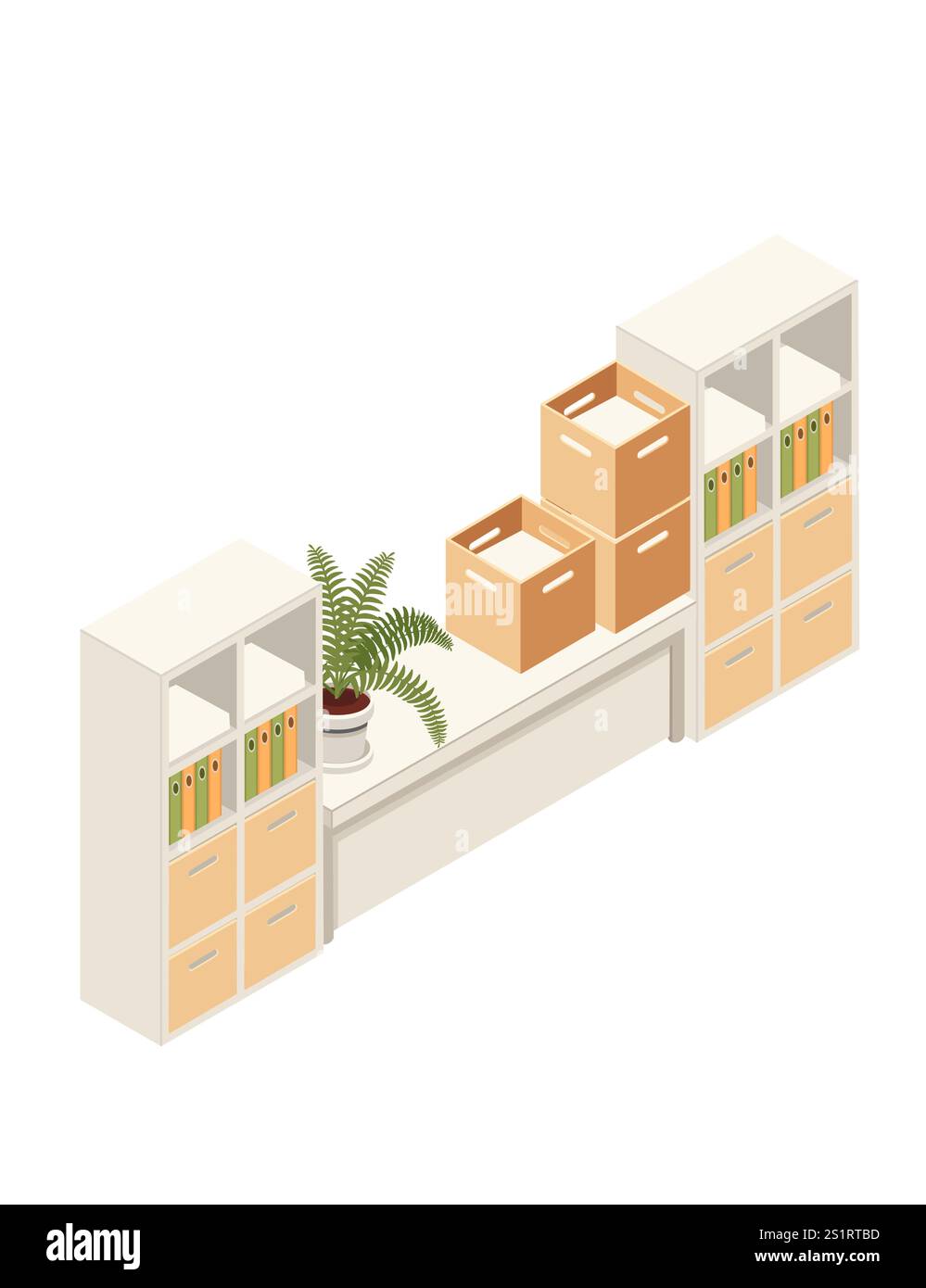 Wooden isometric cabinet with handle and three drawers. White wood ...