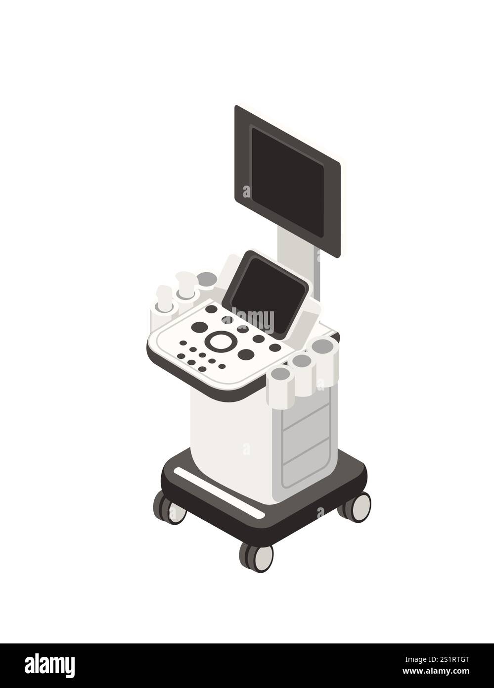 Isometric ultrasound diagnostic machine with dual monitors, control ...