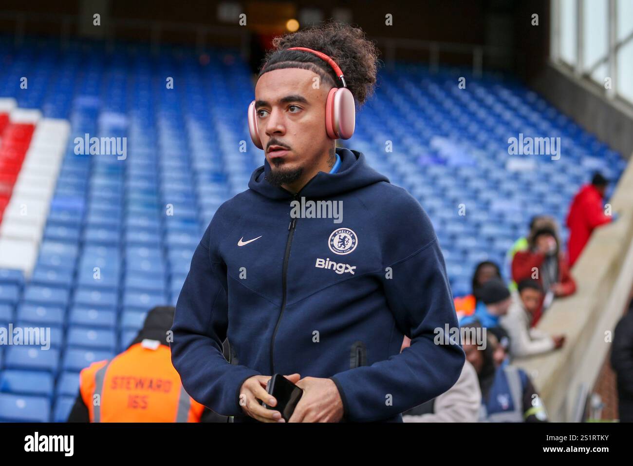 London, UK. 04th Jan, 2025. Chelsea defender Malo Gusto (27) arrives ...
