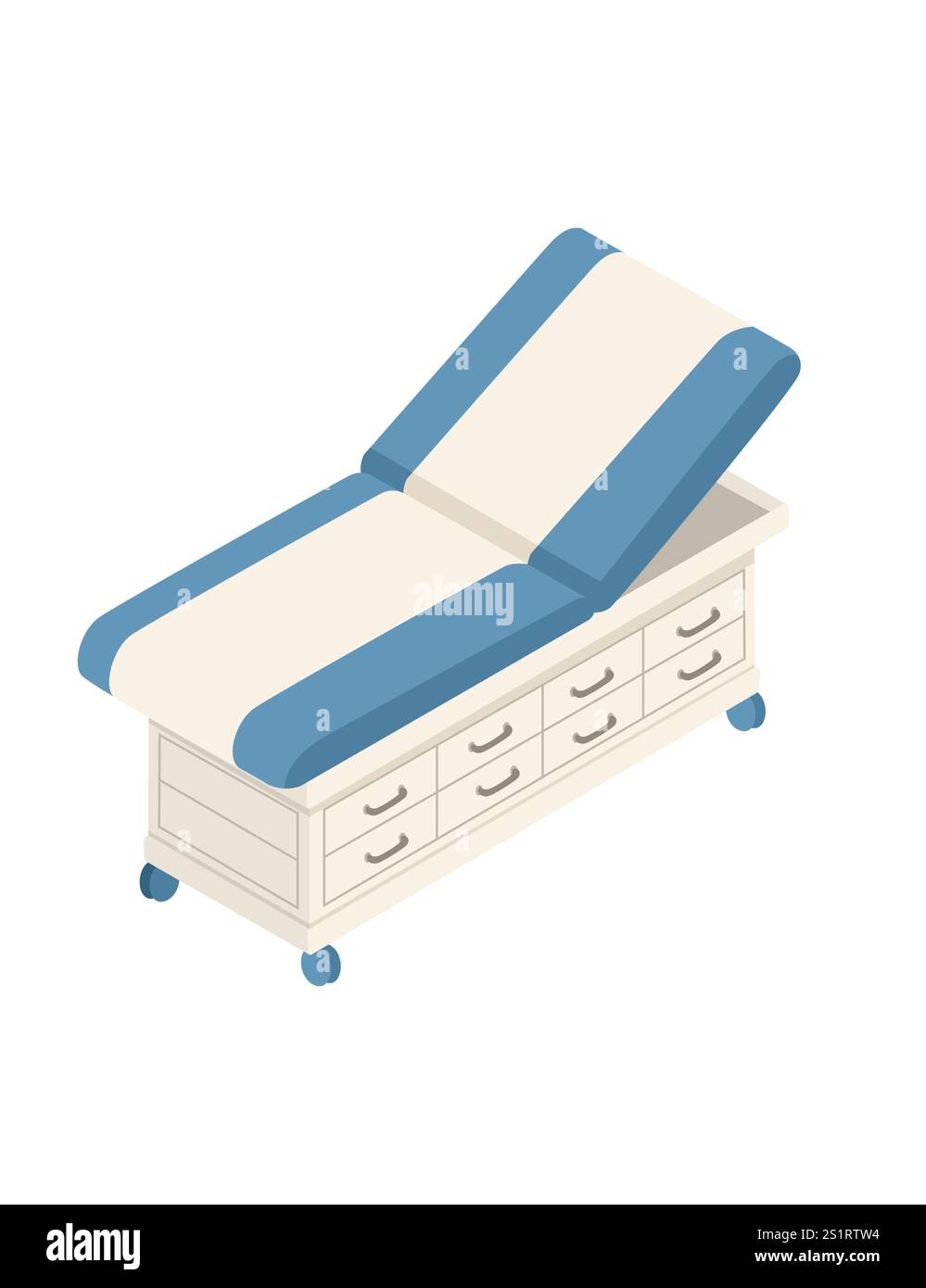 Isometric medical examination table with adjustable sections, storage ...