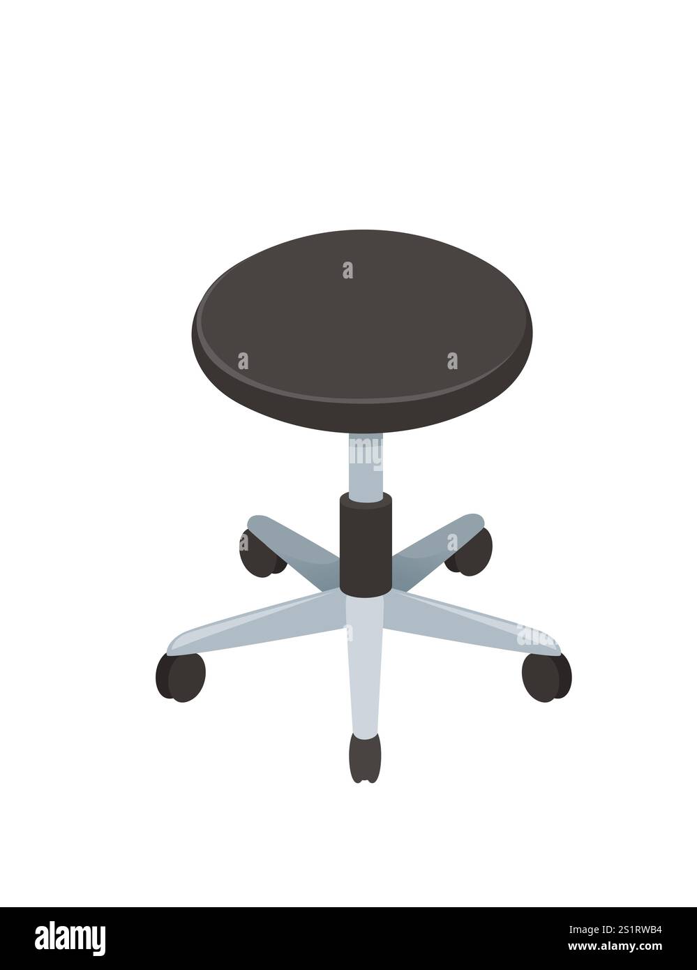 Isometric round chair on wheels. Round leather seat on steel chair star ...