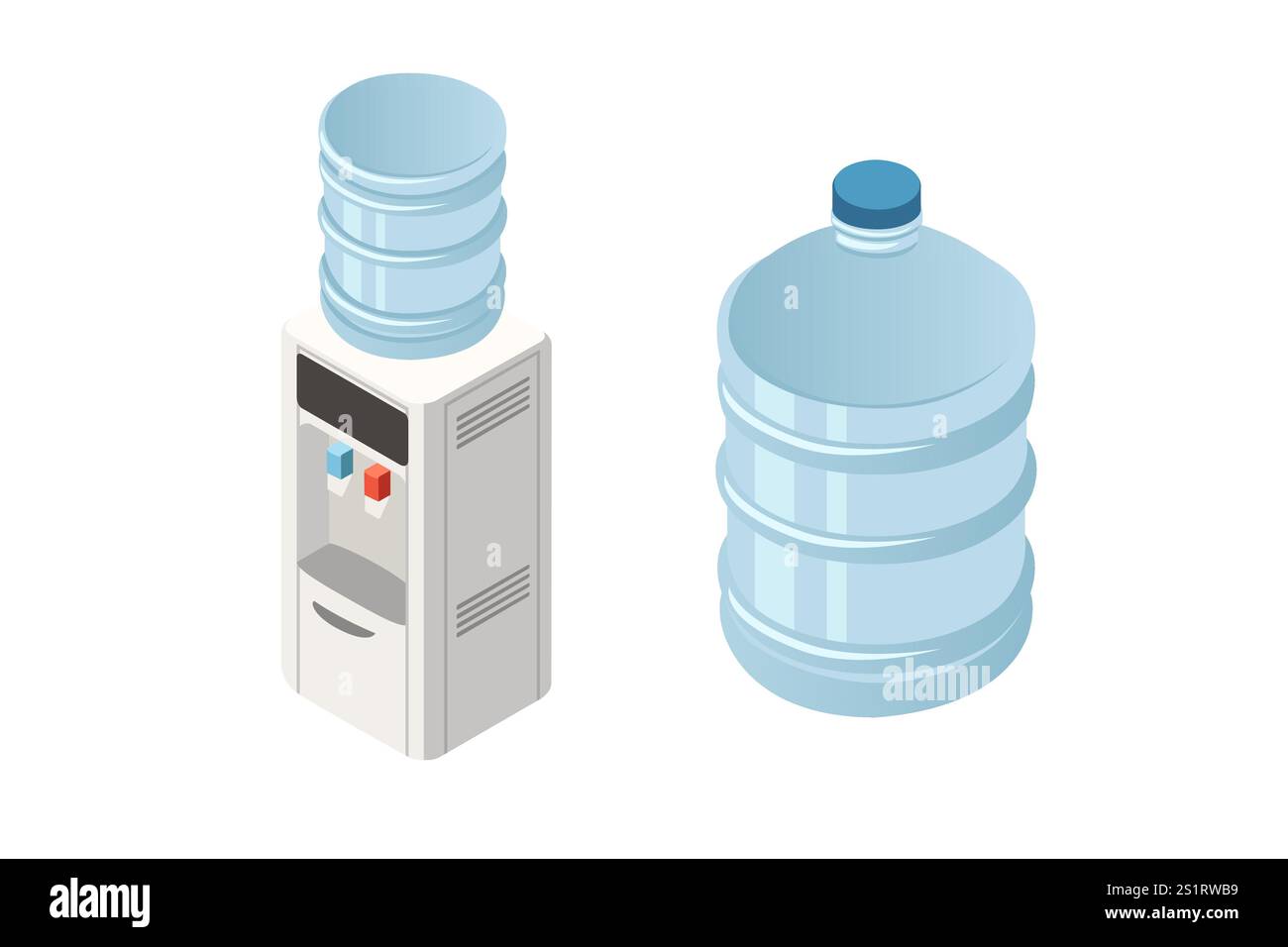 Set of isometric water tanks. Water cooler with cold and heat water ...