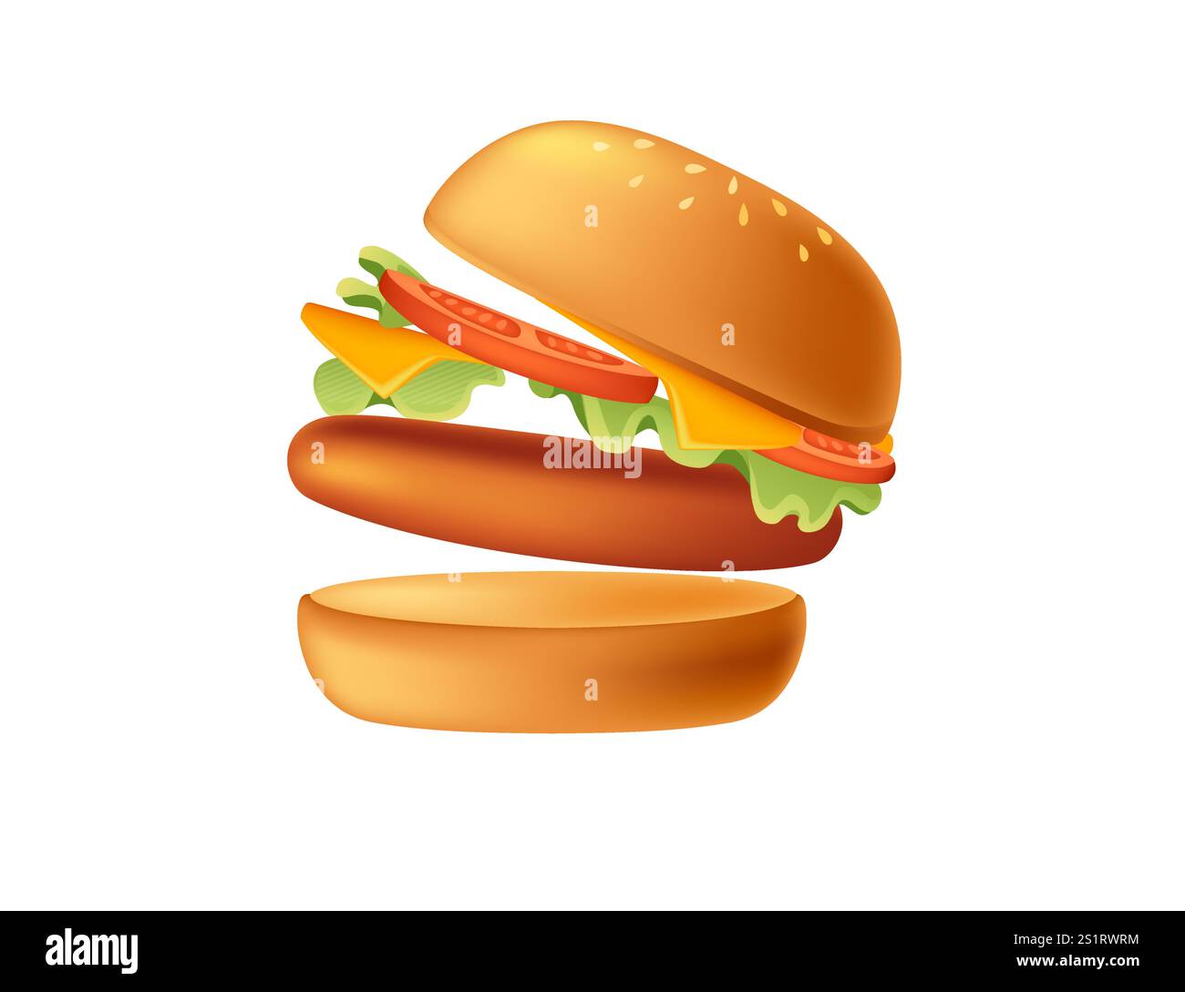 Cartoon 3d style burger with meat patty,tomato,cheese and lettuce ...
