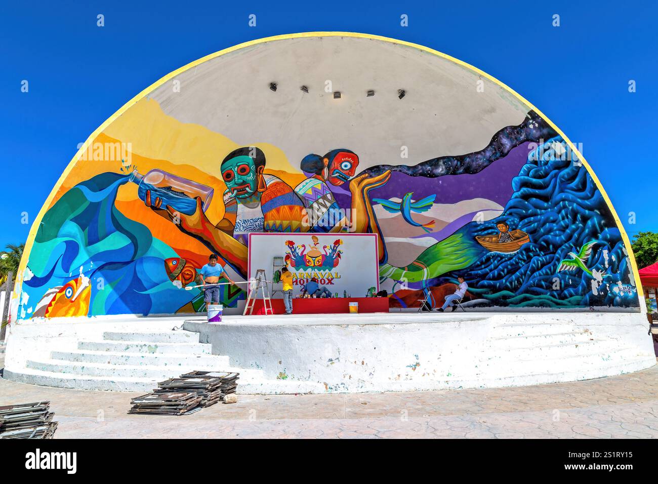 Colorful Outdoor Mural with Vibrant Figures and Nature Motifs on ...