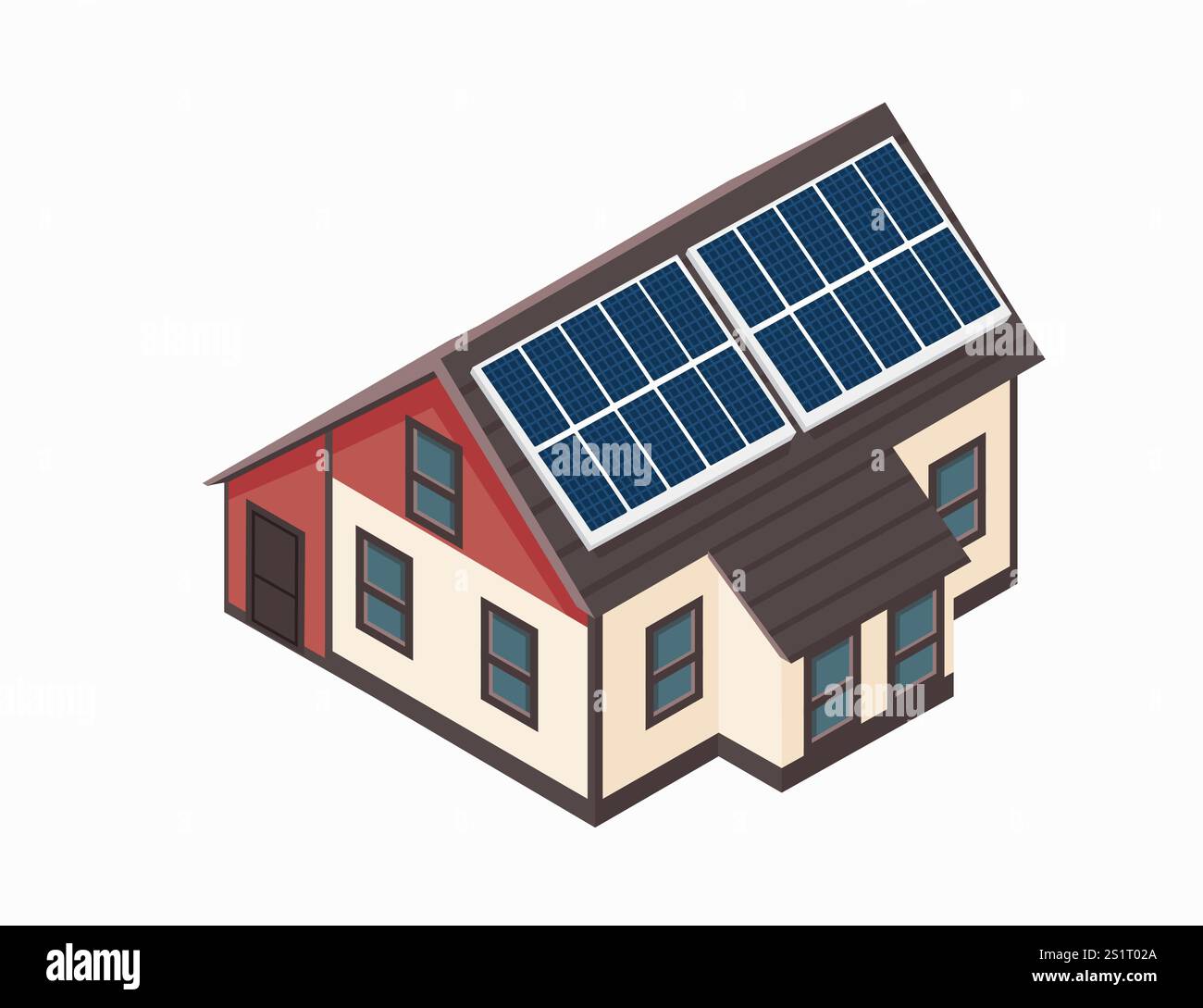Isometric modern home with solar panels on the roof. Ideal for ...