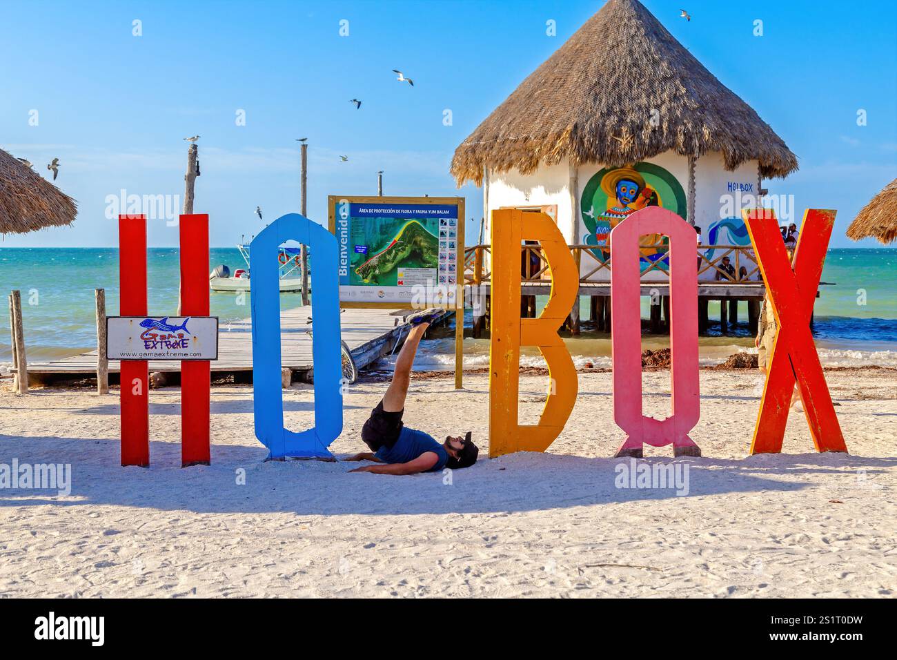 Colorful Holbox Beach Sign Displayed on Sandy Coastline in Sunny ...