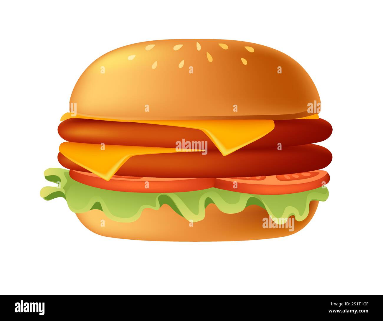 Cartoon 3d style burger with double patties ,tomato,cheese and lettuce ...