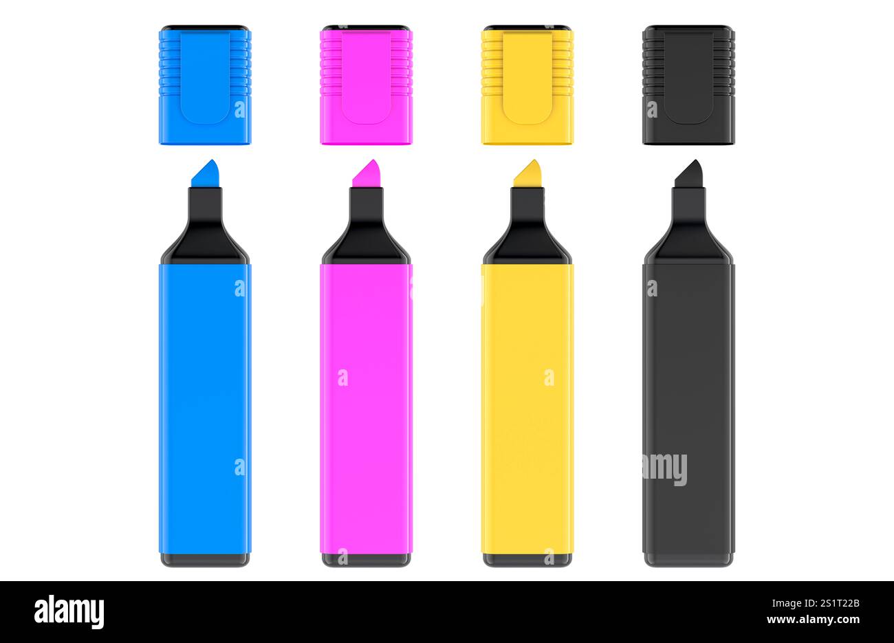 Set of Permanent Markers, CMYK concept. 3D rendering isolated on white ...