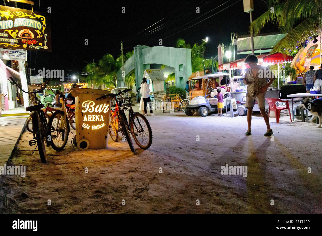 Vibrant Nightlife Scene in a Tropical Open-Air Street, Isla Holbox ...