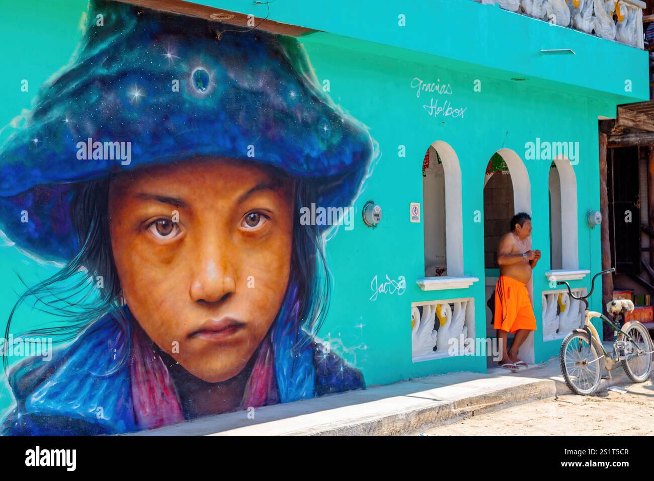 Colorful Wall Mural Featuring Girl and Urban Street Scene Outdoors ...