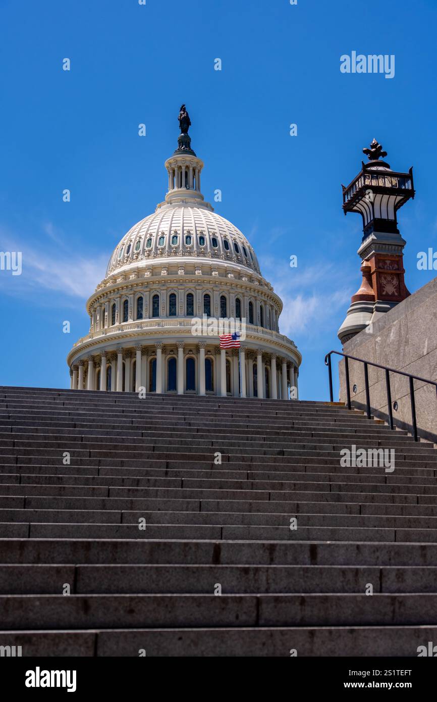 Washington DC, Columbia - May 31, 2024: Looking up to the US Capitol ...