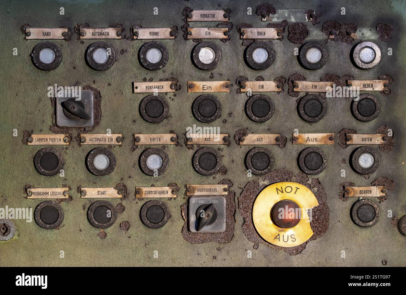 Control elements of an old industrial machine, printing machine of a ...