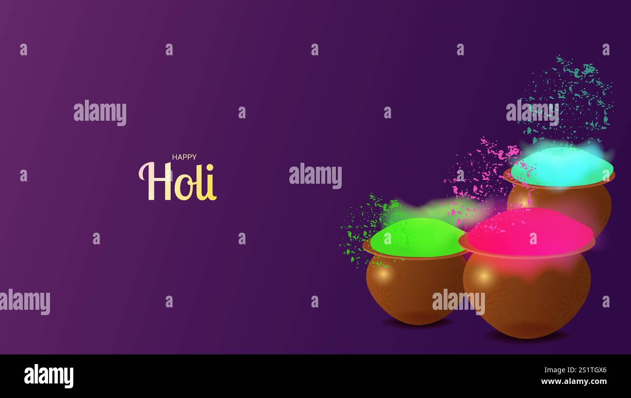 Holi festival happy India carnival of colors. Pots of paint. Banner ...