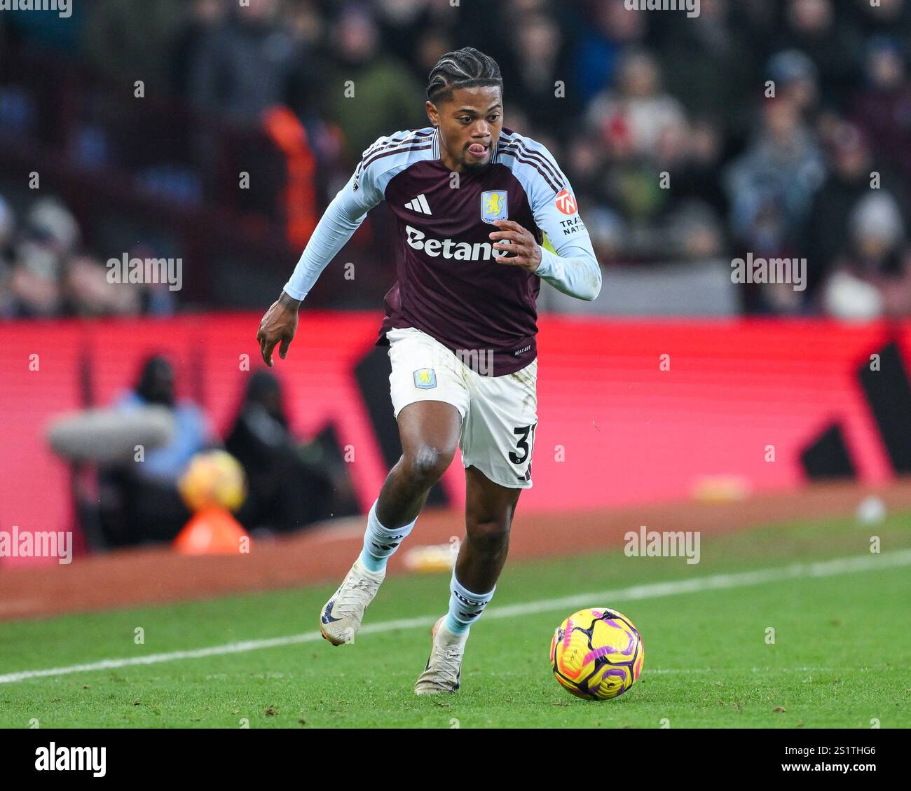 Leon Bailey of Aston Villa makes a break with the ball during the ...
