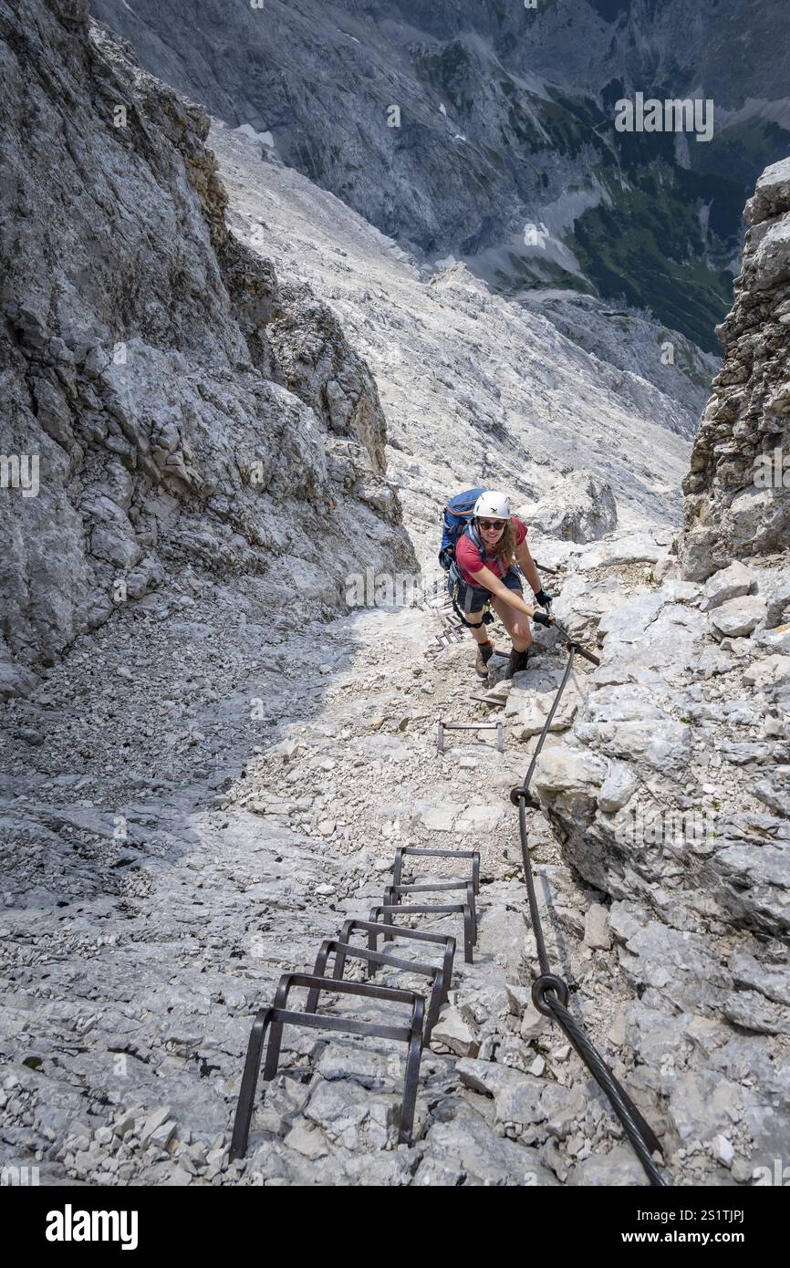 Climber on the Alpspitz via ferrata, via ferrata in the Wetterstein ...