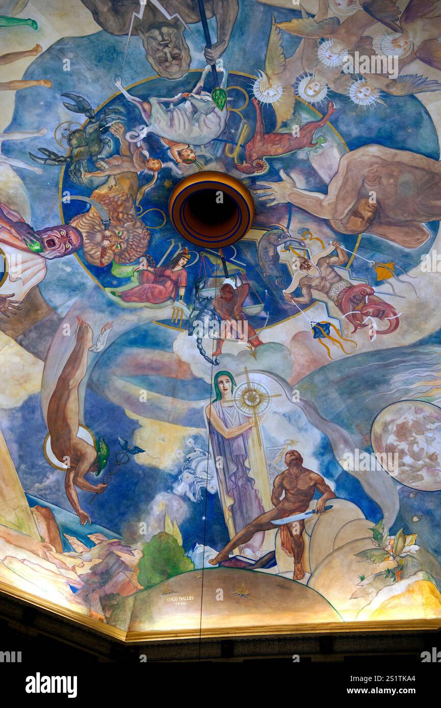 Art Deco, mural, 1934, Hugo Ballin, pendulum, entrance, Griffith Park ...