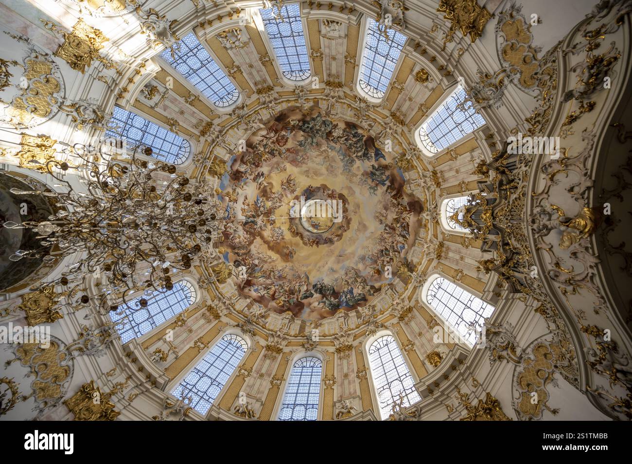 Interior of the baroque church with ceiling paintings, Ettal Monastery ...