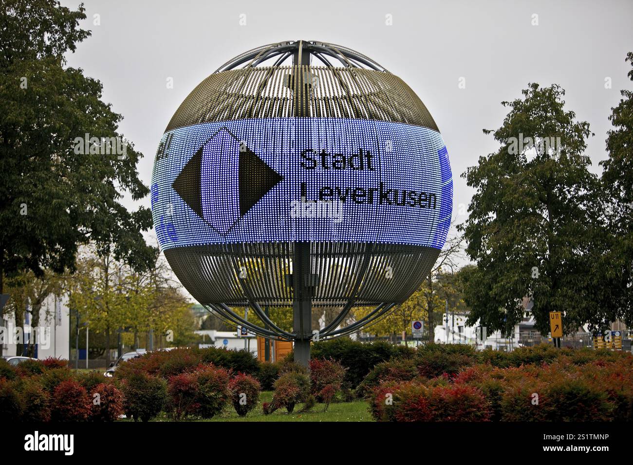 LeverKugel, an LED illuminated sphere in a roundabout that can be used ...