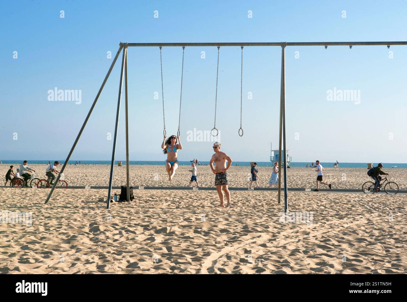 people, rings, Muscle Beach, Santa Monica, bike path, people, Los ...