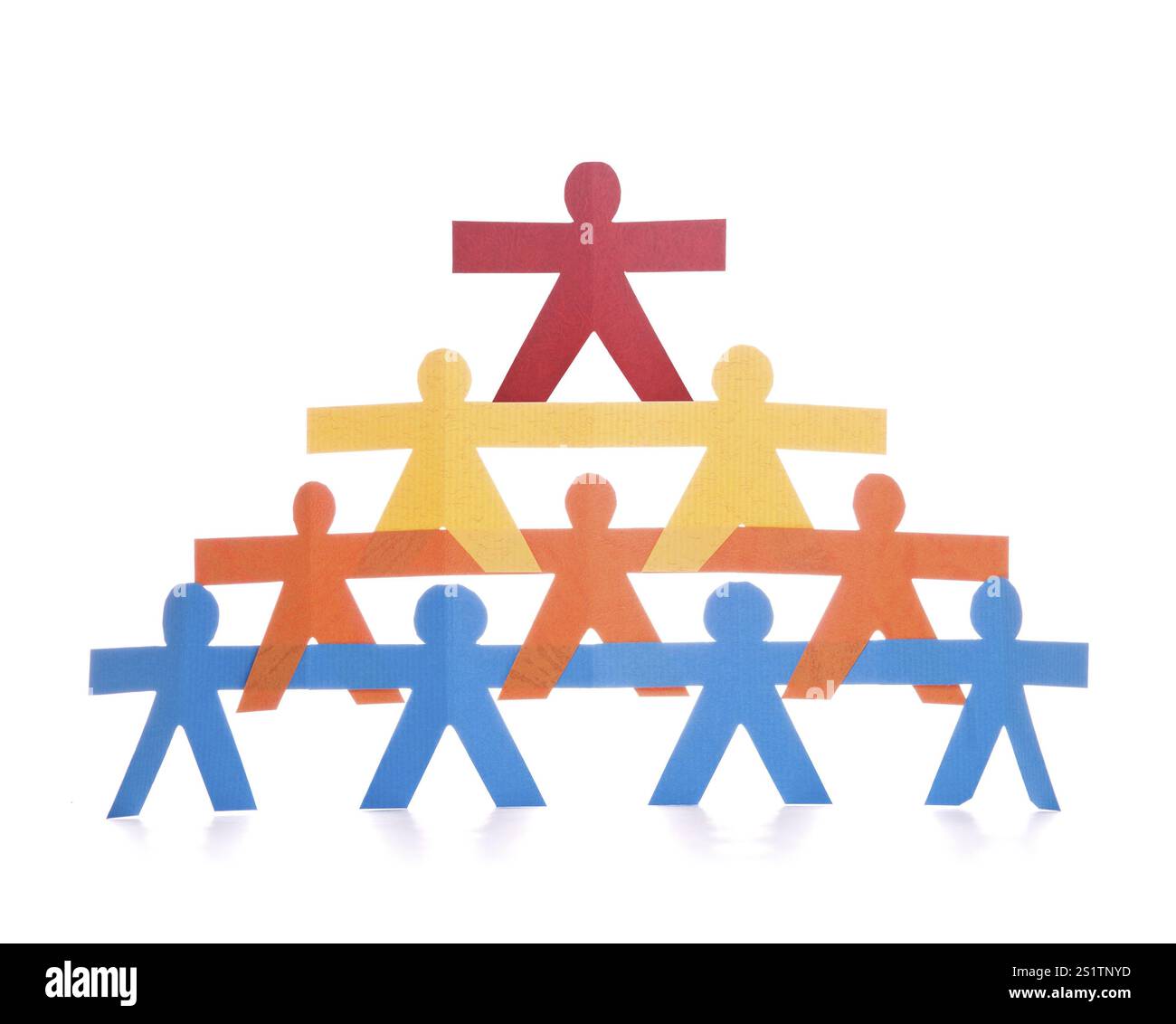 Concept of teamwork, colorful paper dolls chain on white background ...
