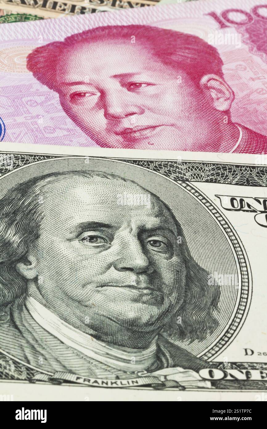 Chinese currency Yuan and American Dollar banknotes Austria Stock Photo ...