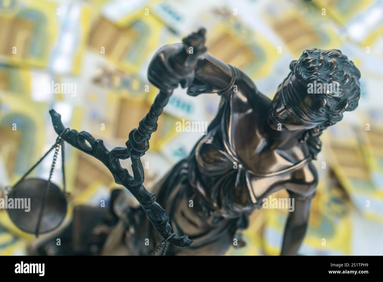 Justitia Figure with 200 euro bills in the Background. Concept justice ...