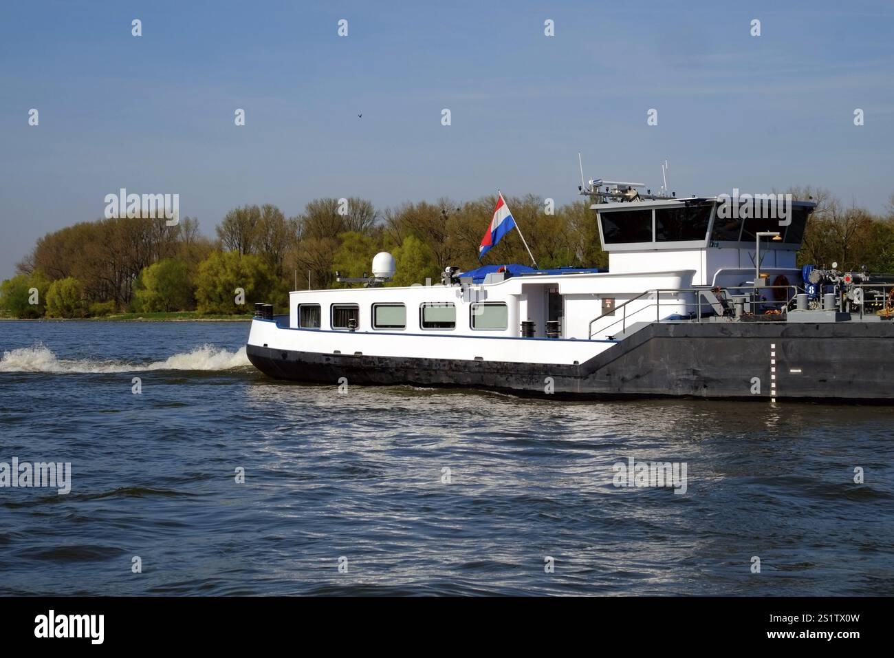 Cab of a cargo ship on the Rhine. Landscape format. Drivers cab of a ...