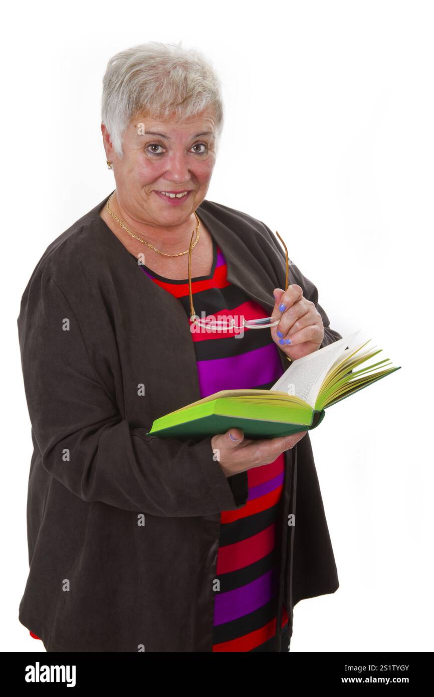Senior citizen reading a book - cropped on a white background Stock ...
