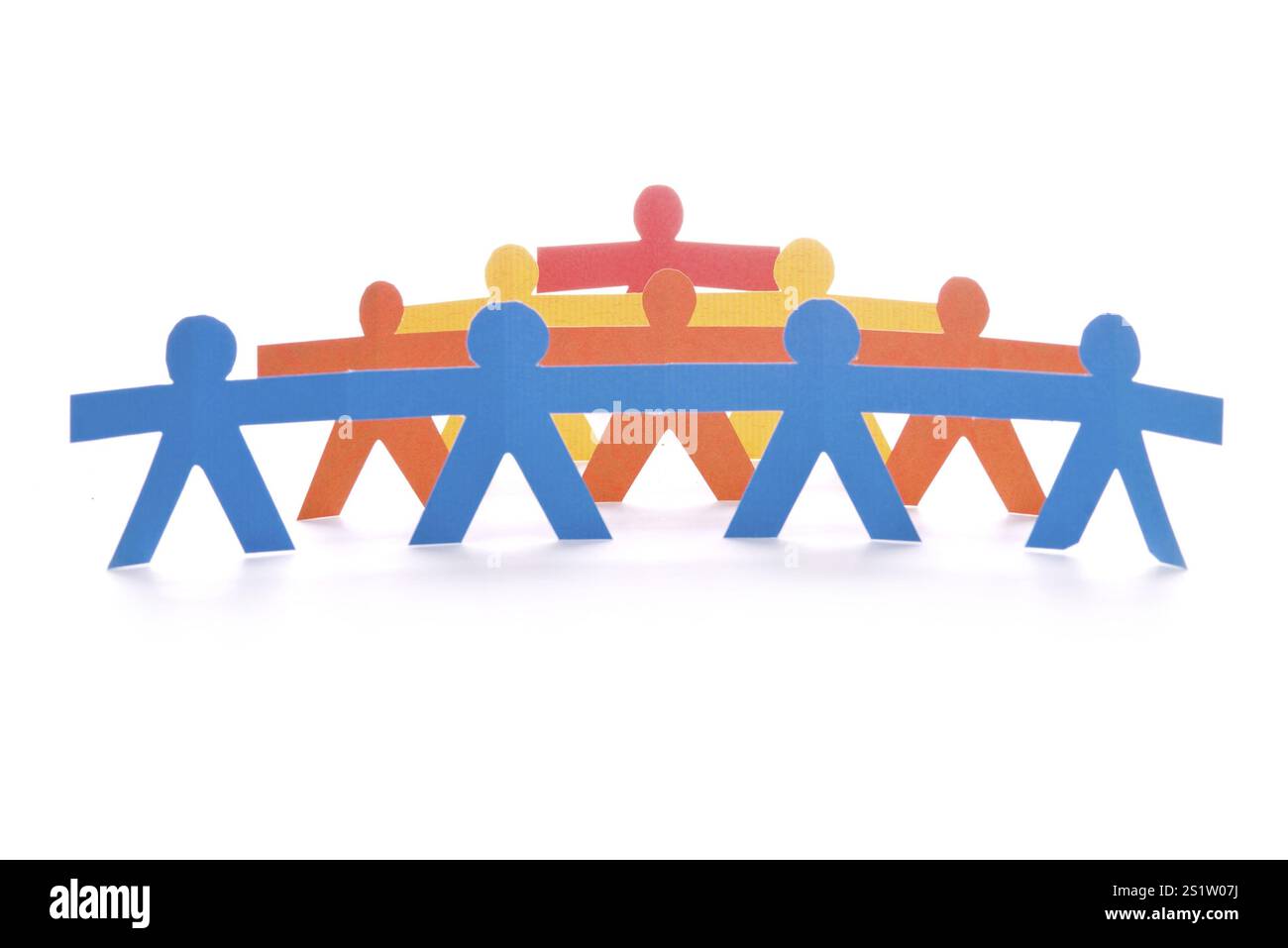 Concept of teamwork, colorful paper dolls chain on white background ...