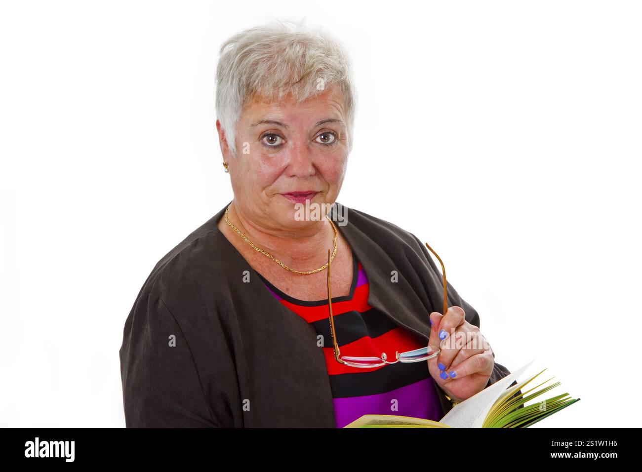 Senior citizen reading a book - cropped on a white background Stock ...