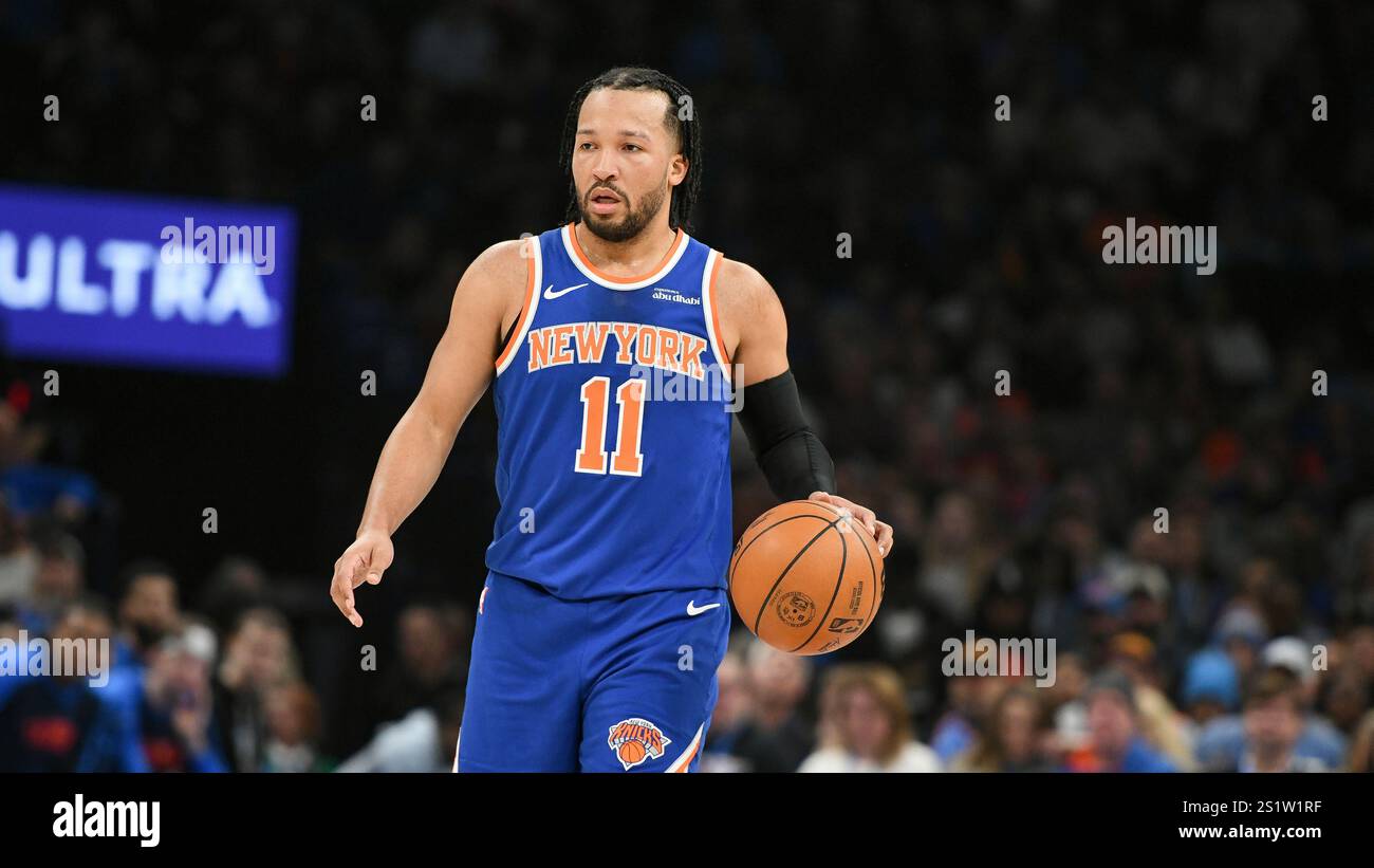 New York Knicks guard Jalen Brunson pushes down the court during the ...