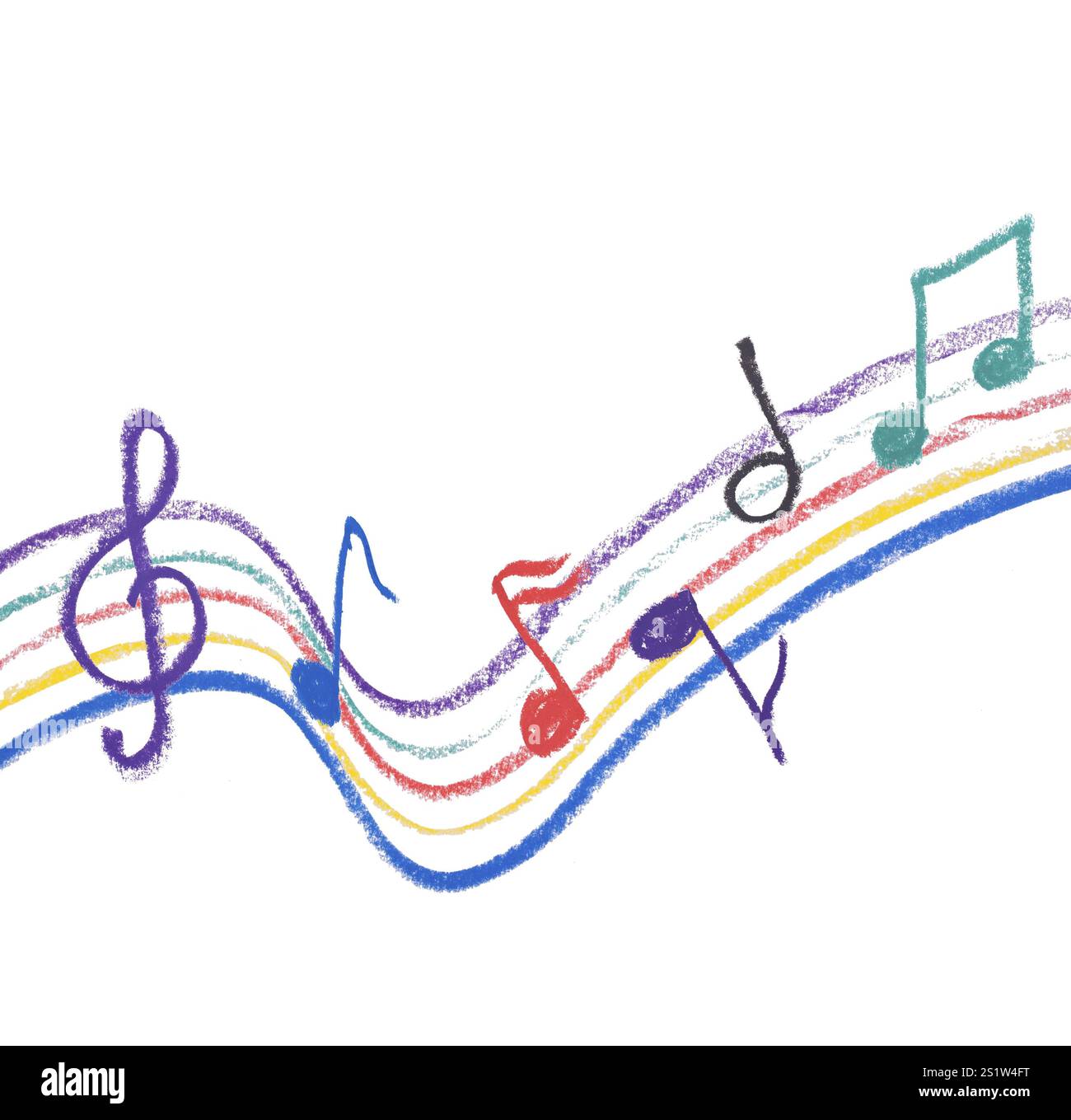 Colorful music notation drawing on white, isolated musicial notation ...