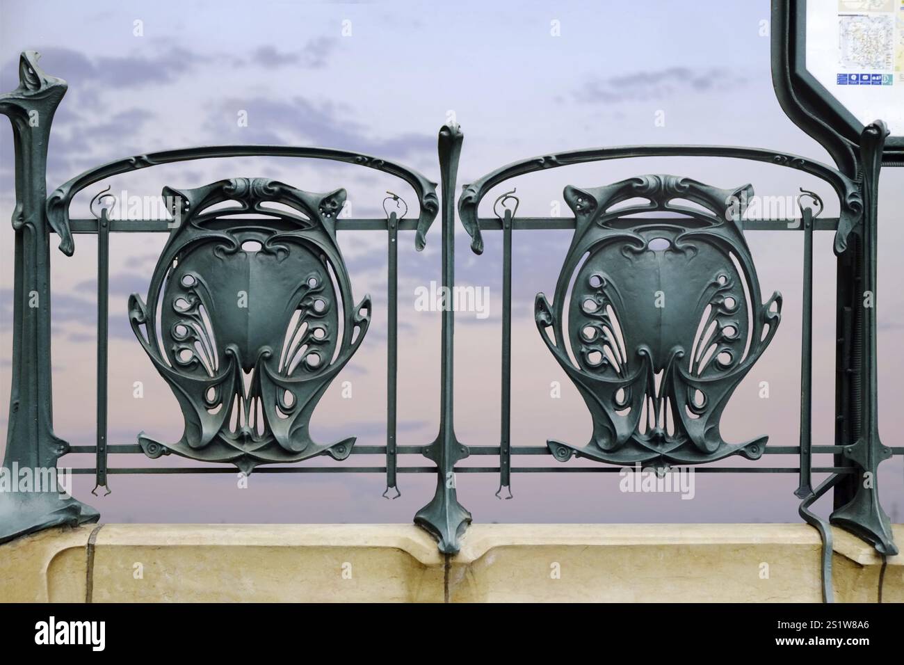 Railing of a Paris metro station with typical floral Art Nouveau ...
